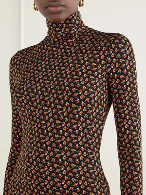 Rabanne Floral-print Stretch-jersey Turtleneck Top
