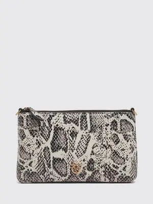 Pinko Horizontal Flat Python-print Leather Clutch With Love Birds Logo
