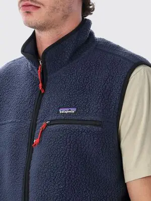 Patagonia Ms Retro Fleece Vest With High Collar And Embroidered Logo - Blue