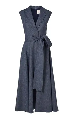CAROLINA HERRERA Belted Wool-blend Flannel Midi Dress