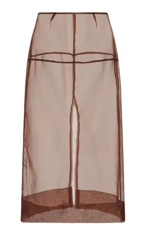 Aje Mirella Sheer Silk-organza Midi Skirt - Brown