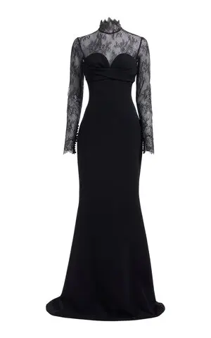 Elie Saab Long-sleeve Cady-lace Gown