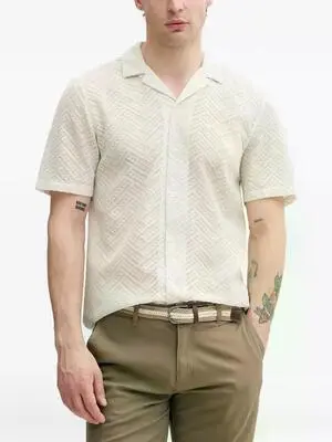LINDBERGH Geometric-lace Camp-collar Shirt - Neutrals