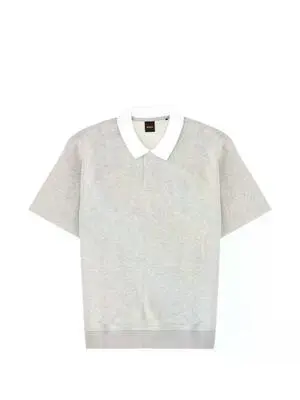 BOSS Logo-embroidered Contrast-collar Polo Shirt - Grey