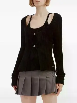 Izzue Ribbed-knit Cut-out Layered Sweater