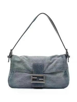 Fendi Baguette 26424 Denim Shoulder Bag - Blue