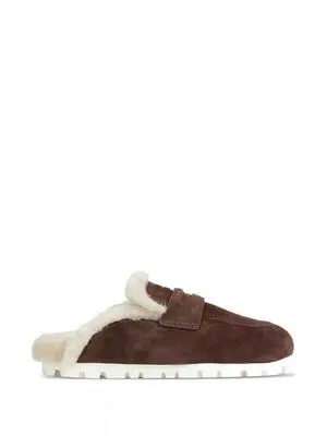 Miu Miu Shearling-lined Suede Mules - Brown
