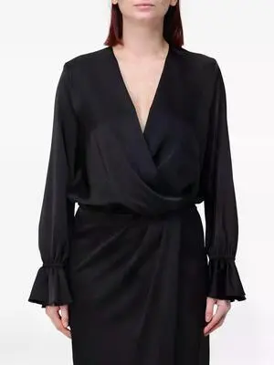 HANITA Wrap-style Ruffled-cuff Blouse - Black
