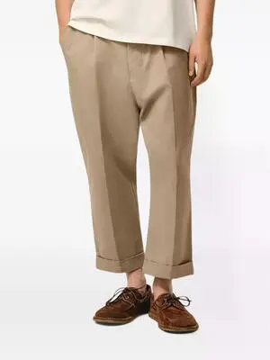 AMI Paris Pleated-detail Turn-up Trousers - Neutrals