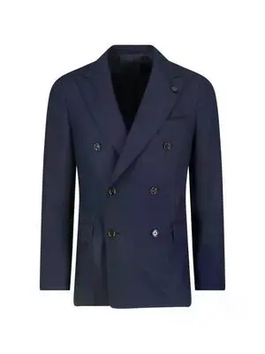 LARDINI Double-breasted Peak-lapel Suit Jacket - Blue