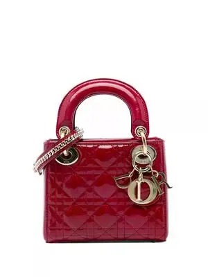 Dior 2018 Mini Patent Cannage Lady Satchel - Red