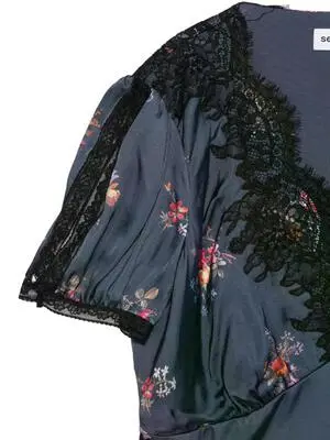SELF-PORTRAIT Floral-print Lace-trim Top - Grey