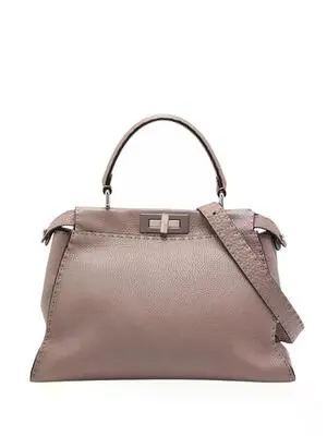 Fendi 2000-2010 Medium Leather Selleria Peekaboo Iconic Satchel - Grey