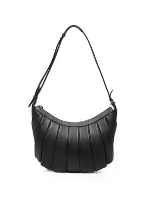 Lacoste M Hobo Pleated Leather Shoulder Bag - Black
