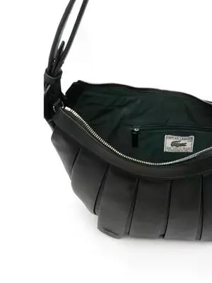 Lacoste M Hobo Pleated Leather Shoulder Bag - Black
