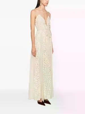 Fendi Floral-lace Belted Maxi Dress - Neutrals