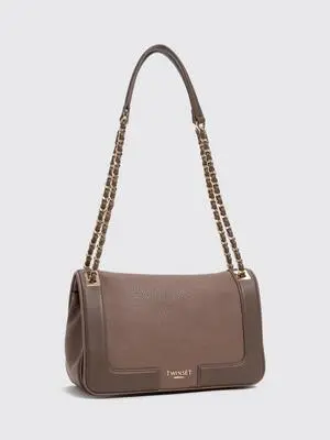 TWINSET Grained Faux Leather Shoulder Bag With Braided Handle - Brown