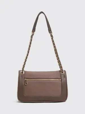 TWINSET Grained Faux Leather Shoulder Bag With Braided Handle