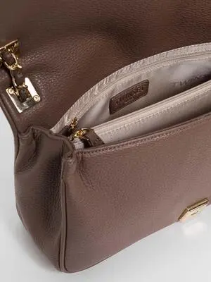 TWINSET Grained Faux Leather Shoulder Bag With Braided Handle