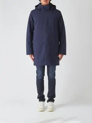 K-WAY Thomal Knee-length Windbreaker Jacket With Removable Hood - Navy