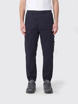 Stone Island Wool Blend Cargo Pants With Compass Logo Patch - Blue