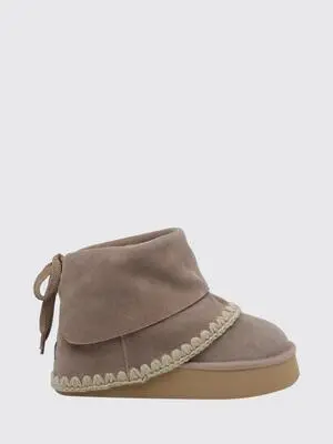 Mou Suede Platform Ankle Boots With Embroidery And Adjustable Straps - Camel