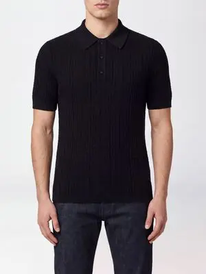 Balmain Knitted Viscose Blend Polo Shirt With All-over Labyrinth Pb Monogram - Black