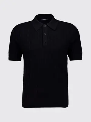 Balmain Knitted Viscose Blend Polo Shirt With All-over Labyrinth Pb Monogram