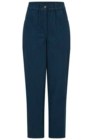 SUGARHILL BRIGHTON Rowan Cotton Trousers Black Teal Stripe - Blue