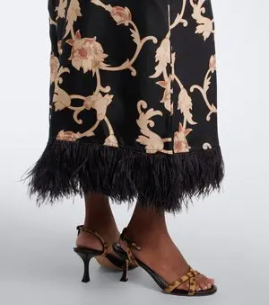 La DoubleJ Buttercup Feather-trimmed Silk Maxi Dress