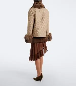 JACQUES WEI Layered Shearling And Chiffon Miniskirt