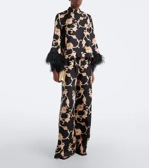 La DoubleJ Buttercup Feather-trimmed Silk Blouse