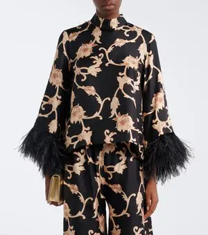La DoubleJ Buttercup Feather-trimmed Silk Blouse