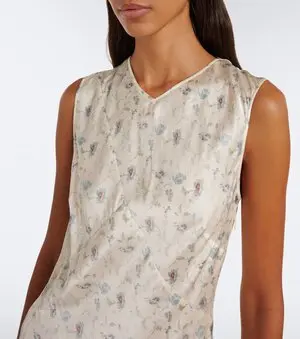DÔEN Adelana Floral Silk Satin Midi Dress