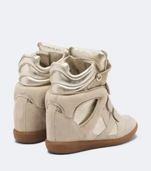 Isabel Marant Étoile Bekett Metallic Leather And Suede Wedge Sneakers - Beige
