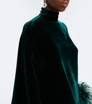 TALLER MARMO Vegas Feather-trimmed Velvet Kaftan
