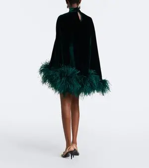 TALLER MARMO Vegas Feather-trimmed Velvet Kaftan