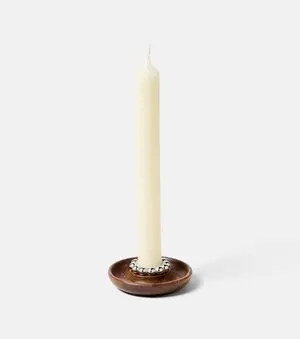 Christofle Perles Wood And -plated Metal Candle Holder - Silver