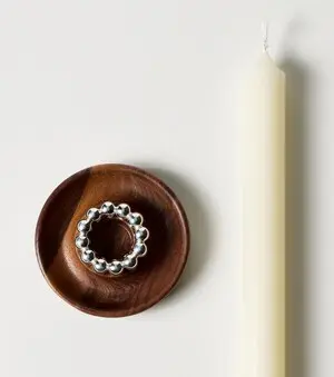 Christofle Perles Wood And -plated Metal Candle Holder