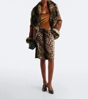 JACQUES WEI Leopard-print Shearling And Leather Miniskirt