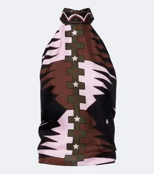 Emilio Pucci Valdimontone Halterneck Silk Twill Top - Multicoloured