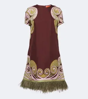 La DoubleJ Kells Swirl Feather-trimmed Silk Minidress - Multicoloured