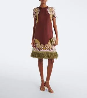 La DoubleJ Kells Swirl Feather-trimmed Silk Minidress