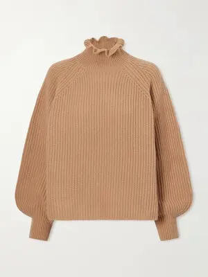 Max Mara Pontile Ribbed Wool And Cashmere-blend Turtleneck Sweater - Neutrals