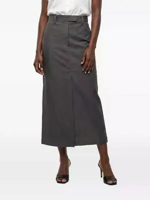 Brunello Cucinelli High-waisted Slit-detail Midi Skirt - Grey