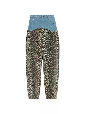 GANNI Leopard-print Panelled Jeans - Brown