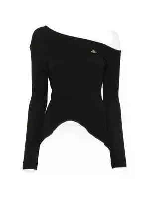 VIVIENNE WESTWOOD Orb-embroidered Asymmetric-neck Top