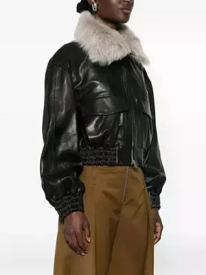 Nour Hammour Shearling-collar Leather Jacket