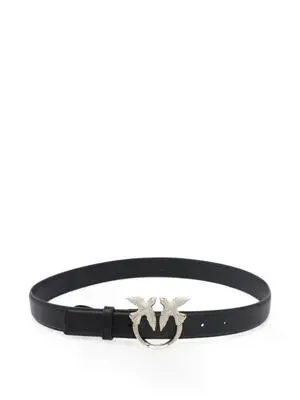 Pinko Leather Belt With Love Birds Jewel Buckle, 2.5 Cm - Black