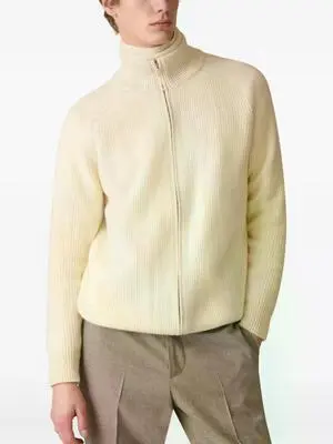 LARDINI Ribbed-knit Zip-up Cardigan